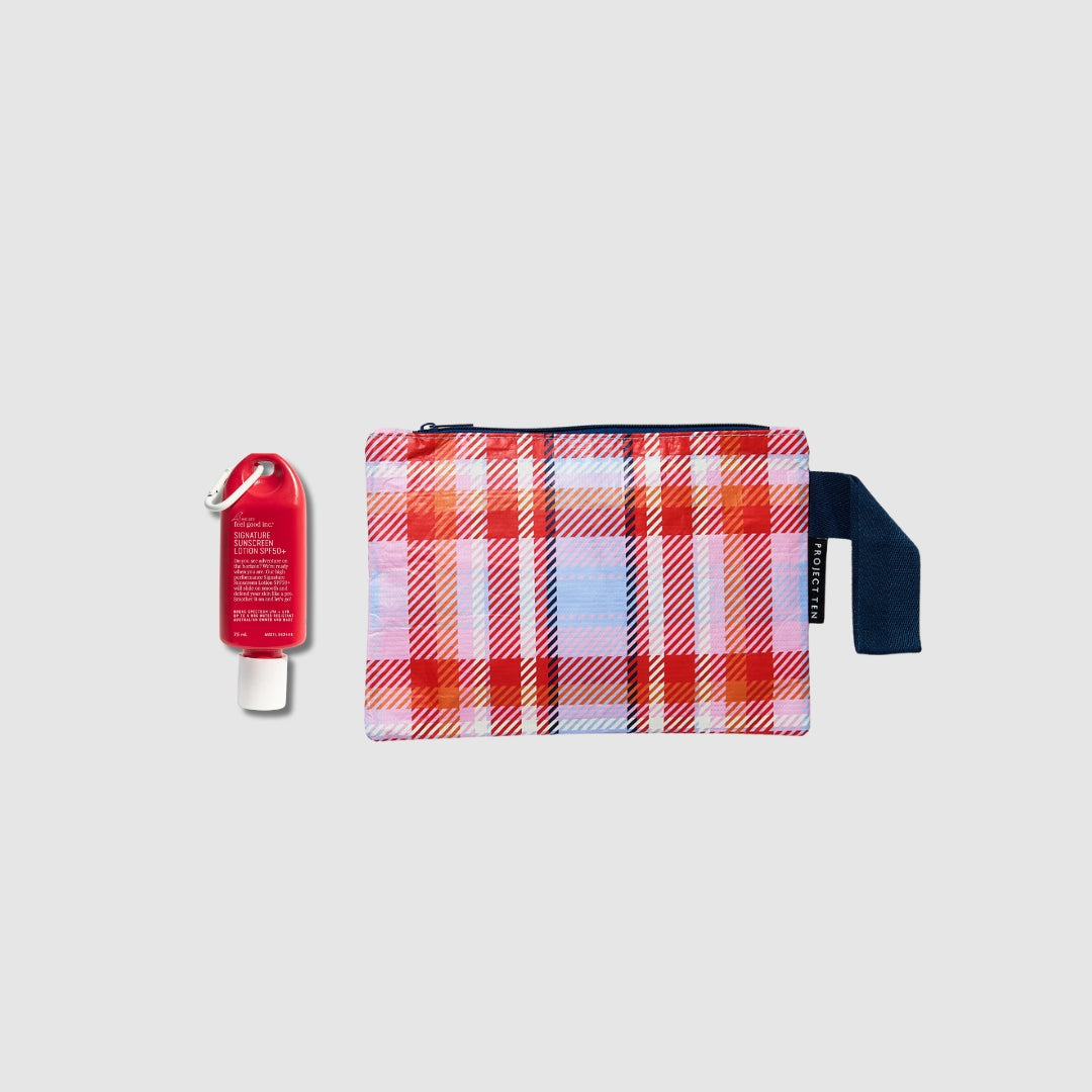 Mini Zip Pouch + Sunscreen Bundle – Tartan – Project Ten